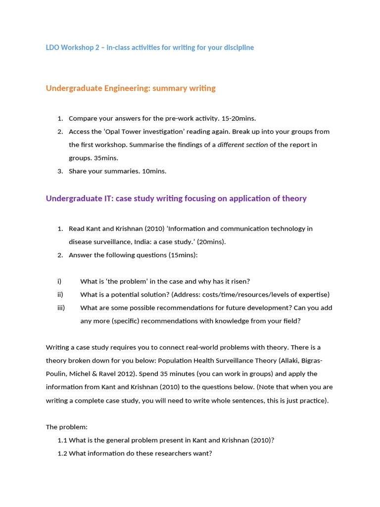 LDO Workshop 2: Writing Activities Guide | PDF | Information | Surveillance
