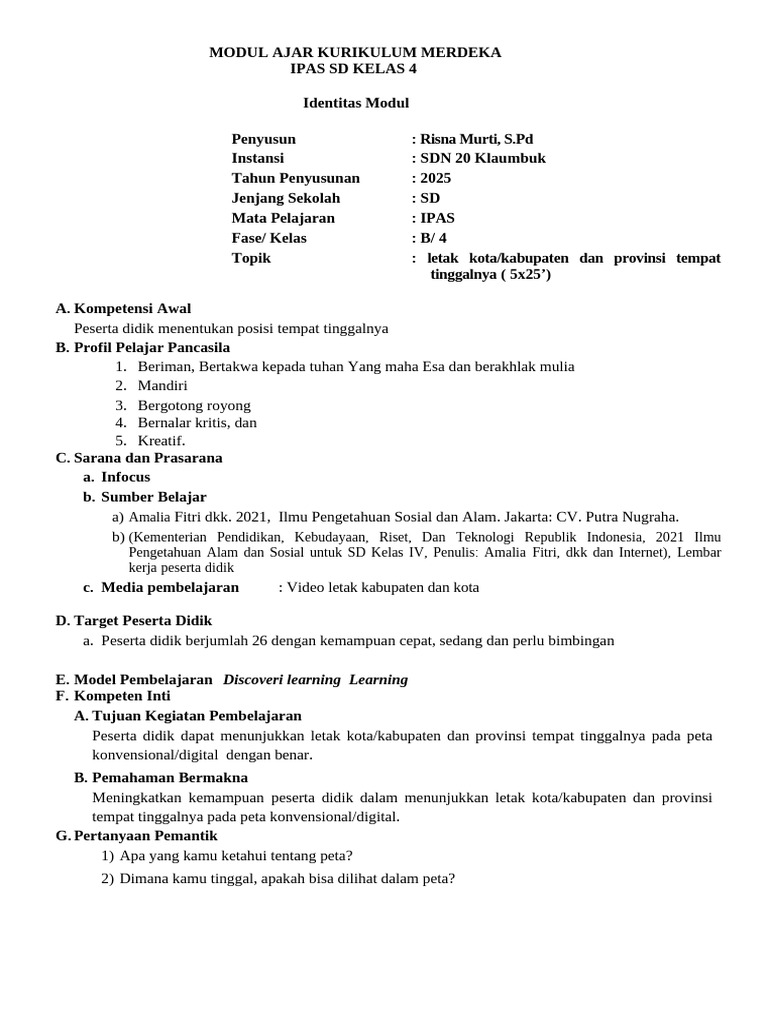 MODUL LETAK TEMPAT TINGGAL 1,2 | PDF