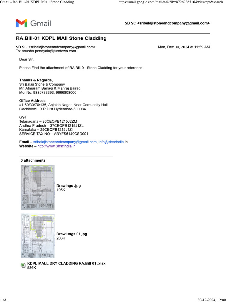 Gmail - RA - Bill-01 KDPL MAll Stone Cladding | PDF