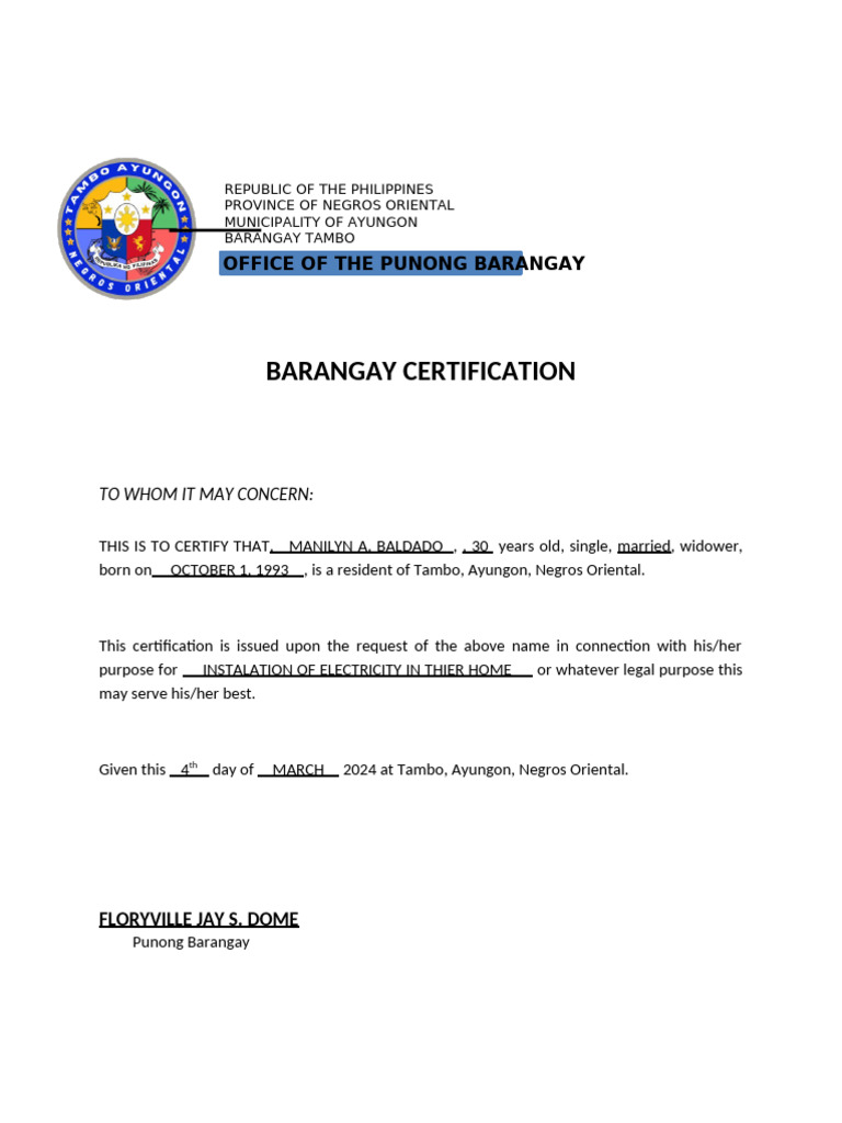 Barangay Certification | PDF