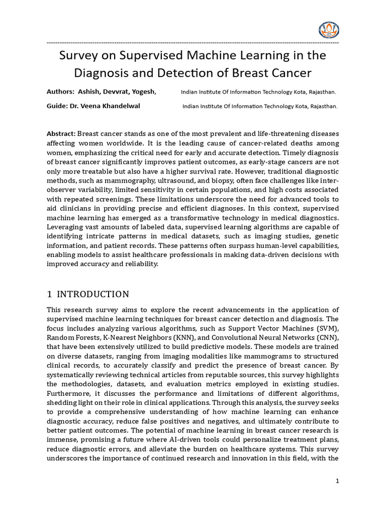 Survey on Supervised Machine Learning in the Diagnosis and Detection of ...