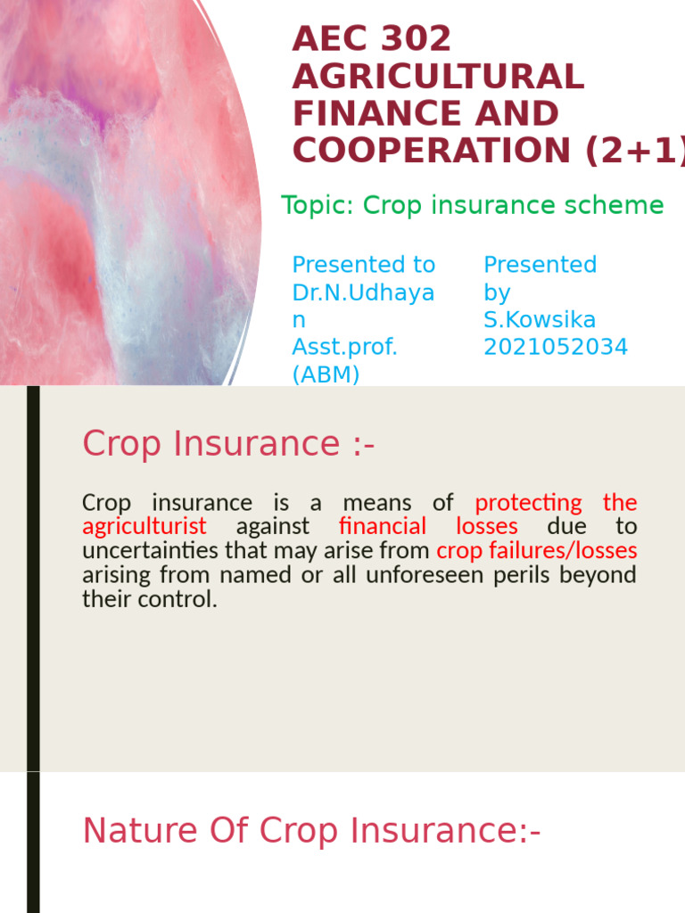 Kowsika S (2021052034) Crop Insurance Schemes | PDF | Crop Insurance | Insurance