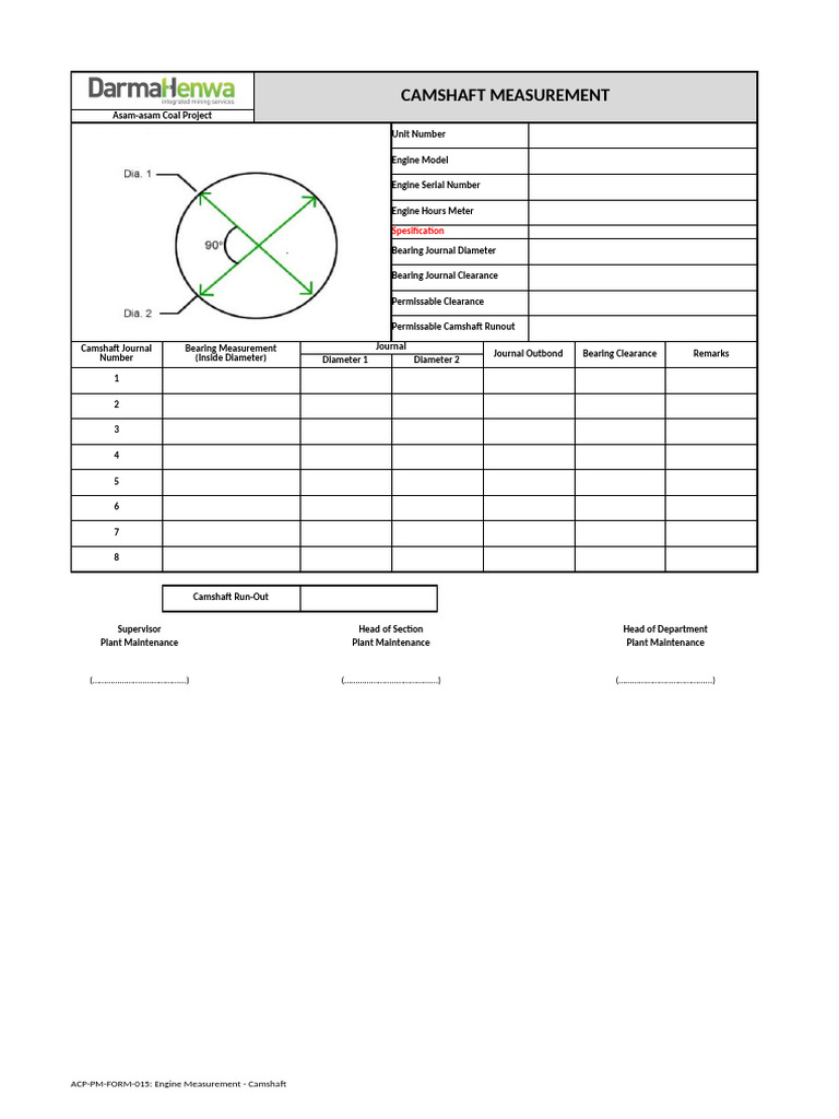 ACP PM FORM 015 Engine Measurement Camshaft | PDF
