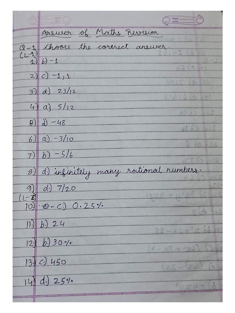 Maths Revision Answer | PDF