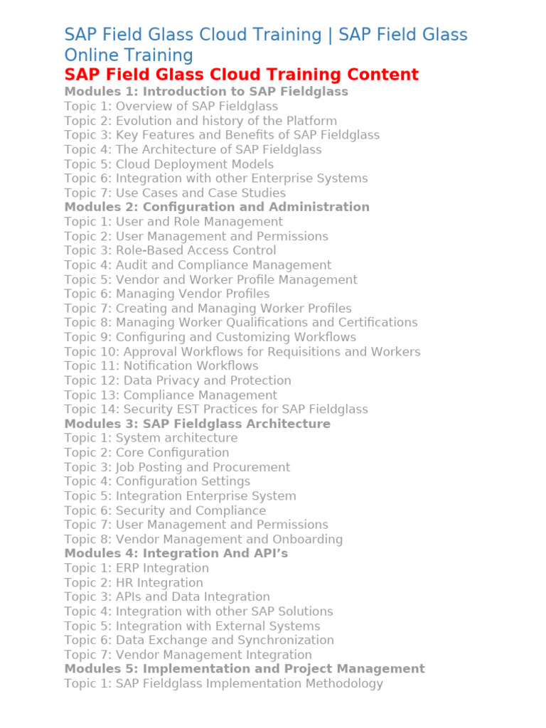 SAP Field Glass Cloud Training | PDF | Analytics | Cloud Computing
