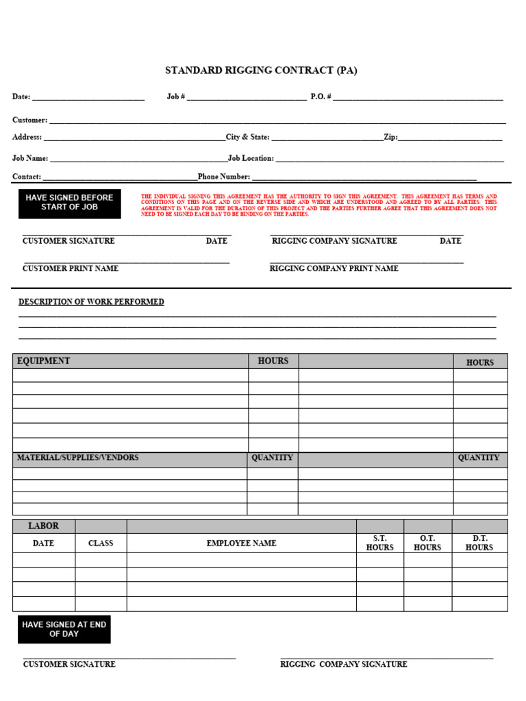 Standard Rigging Contract Template | PDF | Indemnity | Insurance
