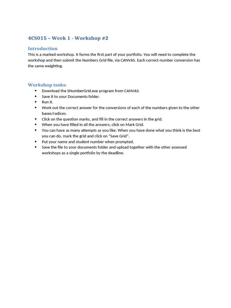 4CS015 Workshop2 | PDF