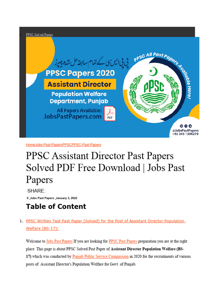 PPSC Assistant Director Prep Guide | PDF