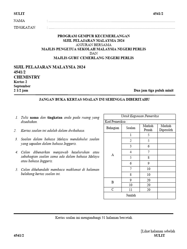 Trial SPM24 4541 Chemistry Paper 2 Question | PDF
