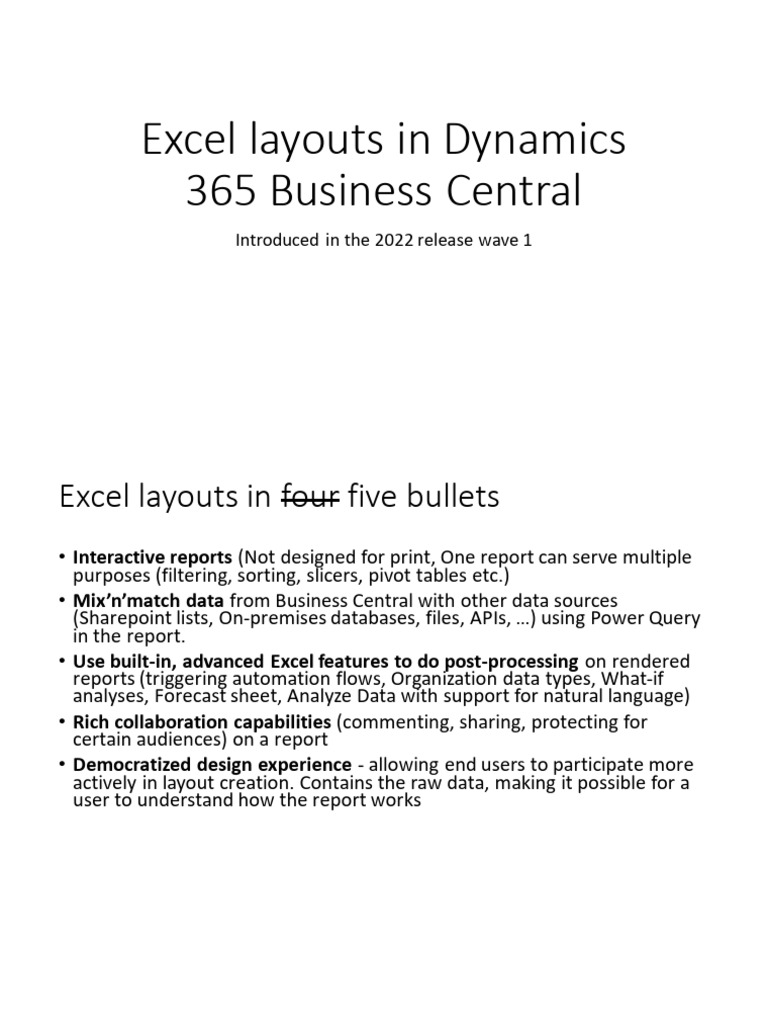 Excel layouts in Dynamics 365 Business Central | PDF | Microsoft Excel ...
