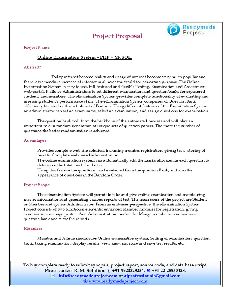 Project Proposal: Online Examination System - PHP + Mysql | PDF ...