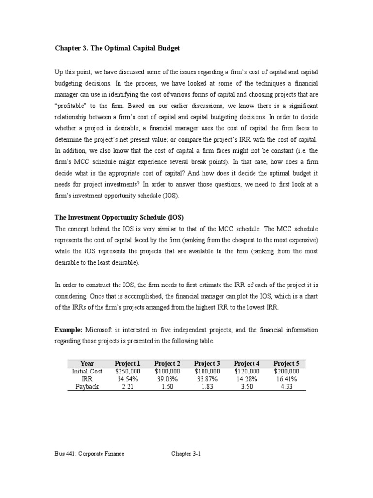 Chapter 3. The Optimal Capital Budget: The Investment Opportunity ...