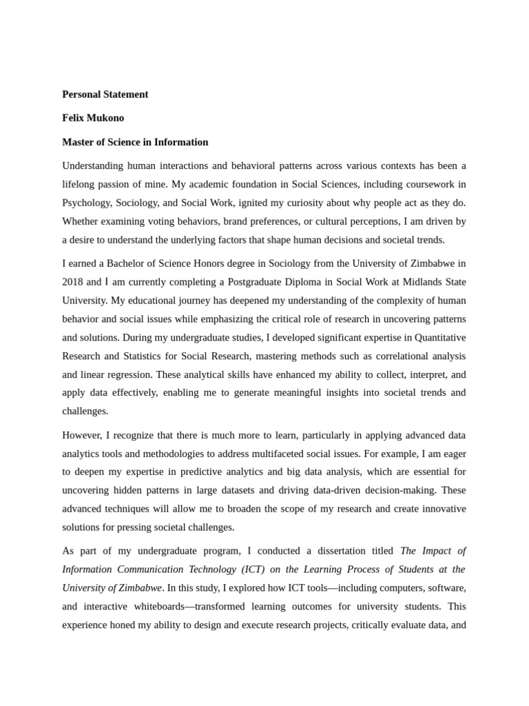 University of Michigan Personal Statement | PDF | Analytics | Statistics