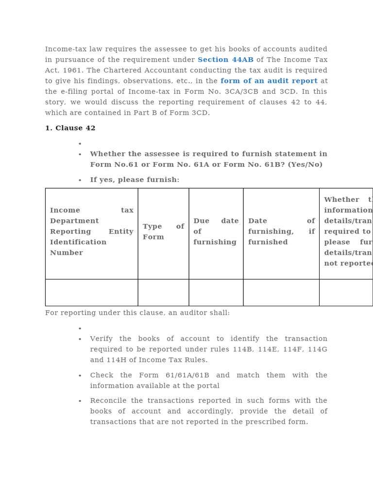 Clause 42 Reporting in Tax Audit | PDF | Payments | Banks