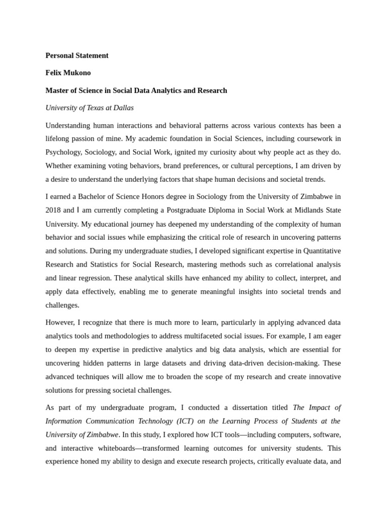 University of Texas Dallas Personal Statement | PDF | Analytics | Data