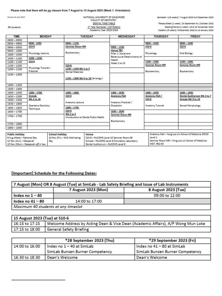 AY2023-24 Year 1 Semester 1 V 31 July 2023 | PDF | Academic Term