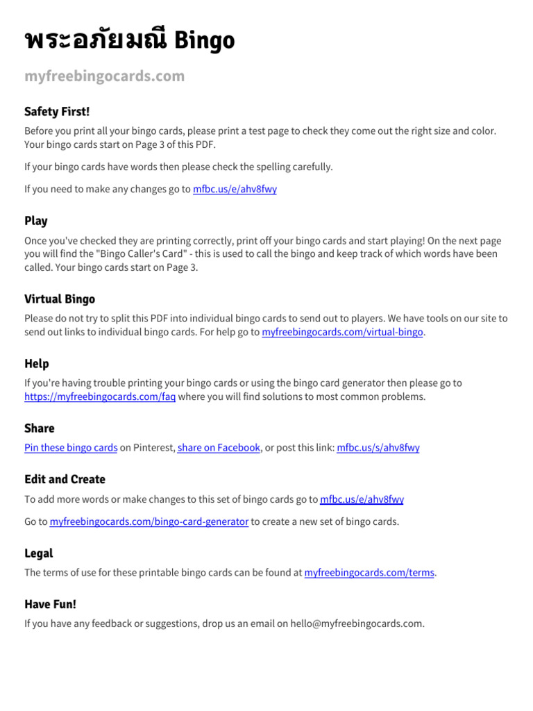 Bingo For Thai Game | PDF