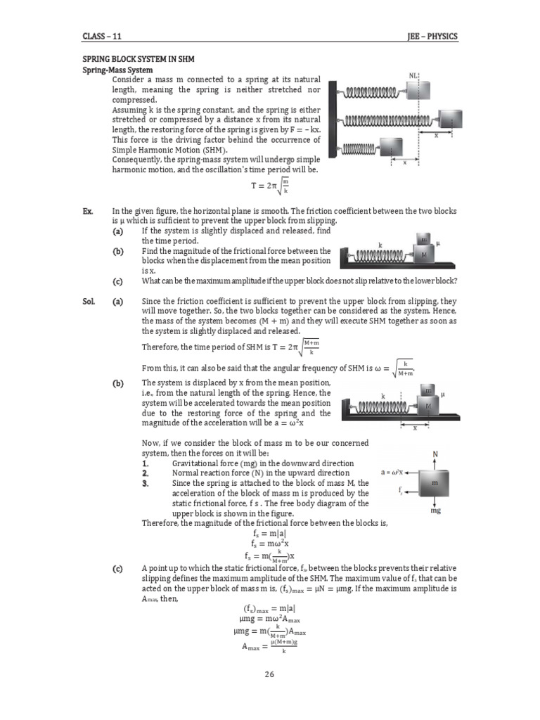 JEE Phy CH 20 Spring - Block - Syst - SHM | PDF