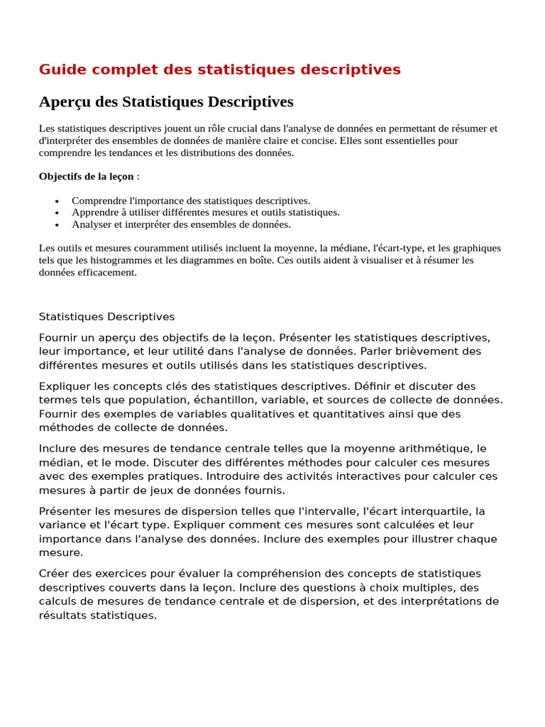 Guide des Statistiques Descriptives | PDF | Statistics | Descriptive ...