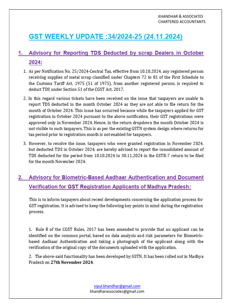 GST Weekly Update - 35 - 2024-25 | PDF | Json | Invoice