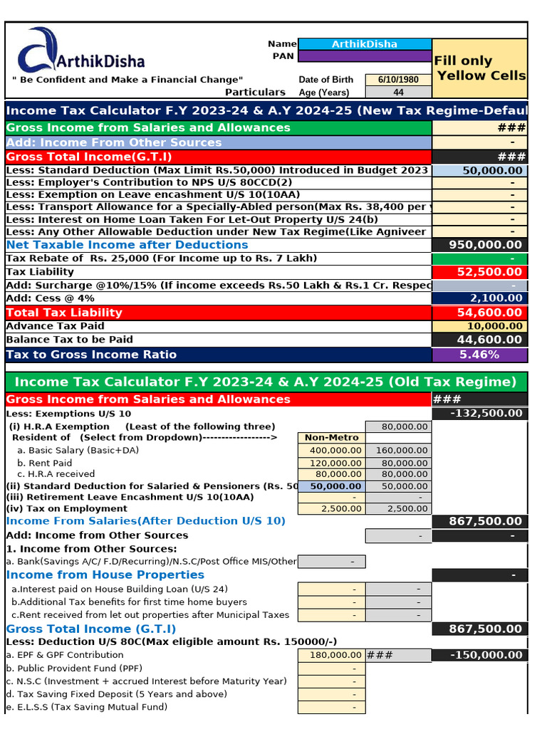 Form 16 Excel Format for FY 2024-25 | PDF | Tax Refund | Tax Deduction