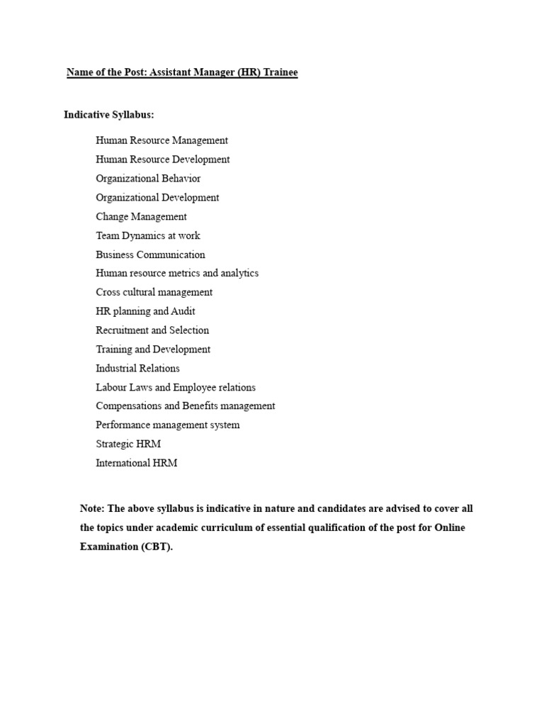 Assistant Manager (HR) Trainee | PDF