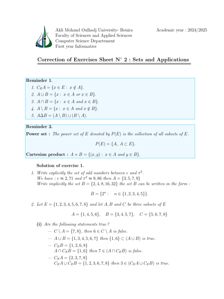Algèbre 1 Serie 02 Correction 1 | PDF | Mathematical Analysis | Mathematics