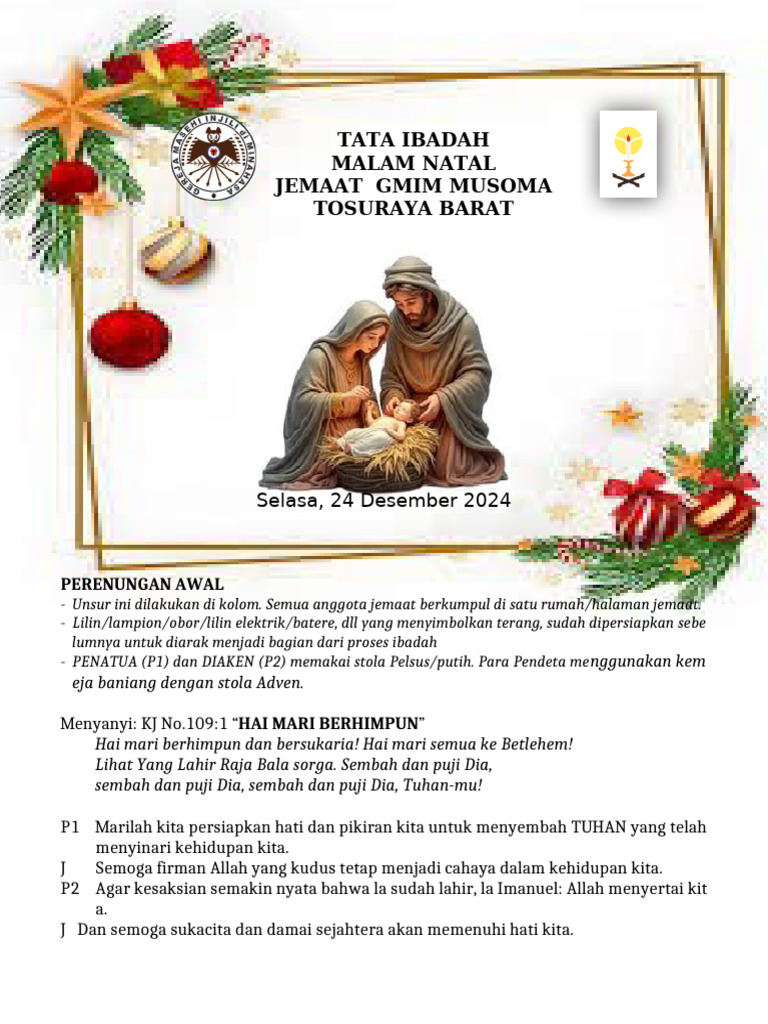 Tata Ibadah Malam Natal Jemaat 2024 Pake | PDF