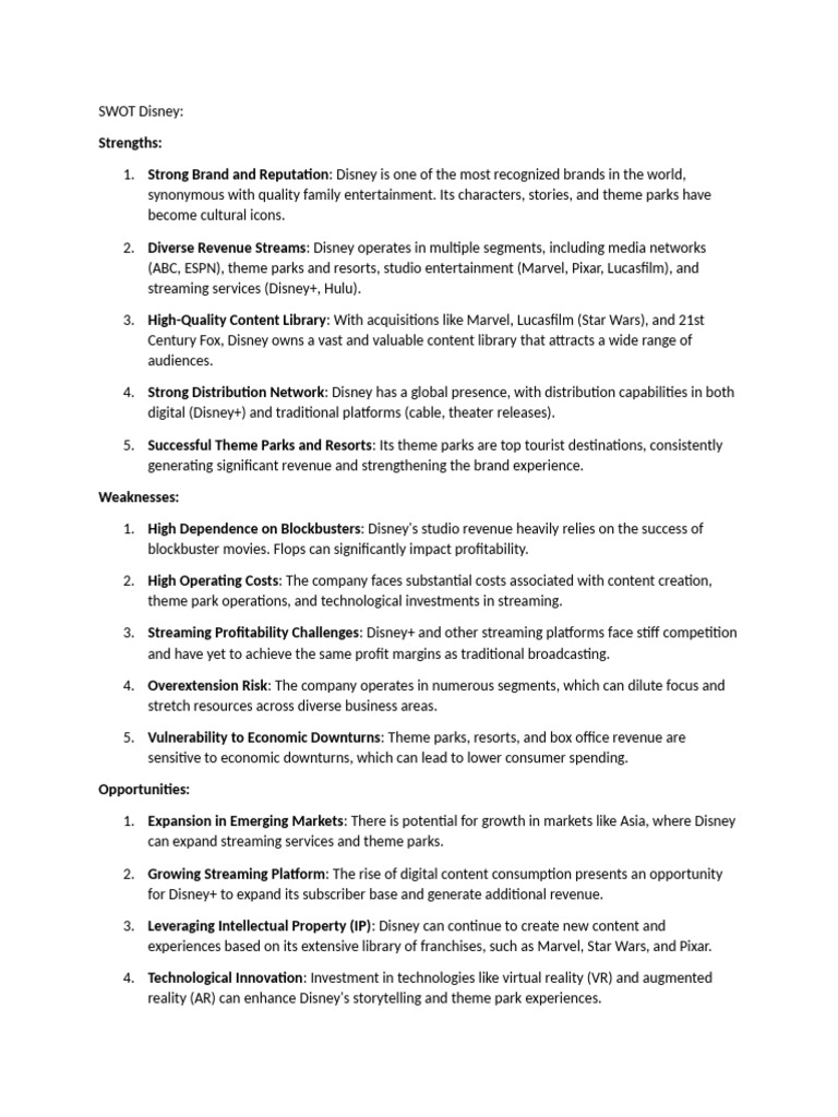 SWOT Disney | PDF