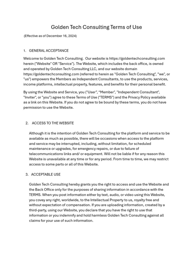 Golden Tech Consultants Terms of Use | PDF | Credit Card | Defamation