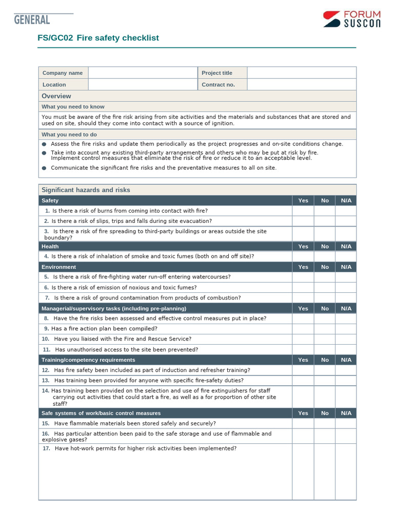 FS-GC02 FIRE CHECKLIST | PDF | Fire Safety | Safety