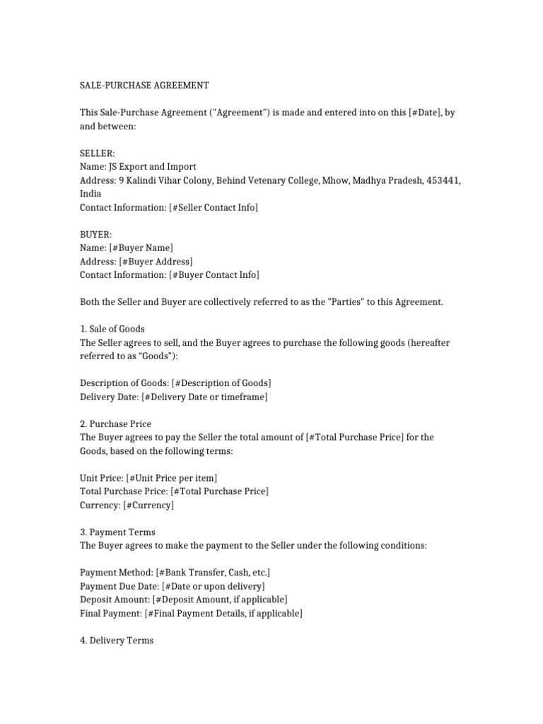 Sale_Purchase_Agreement_Template | PDF