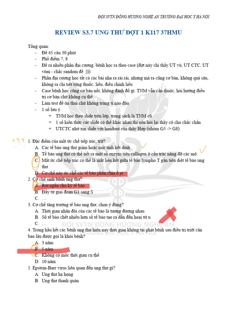 Review S3.7 Ung Thư Đ T 1 K117 37hmu 1 | PDF