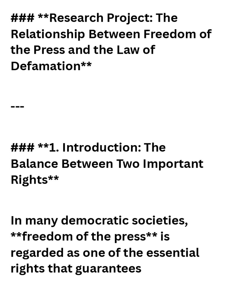 Research Project The Relationship Between Freedom of The Press and The ...