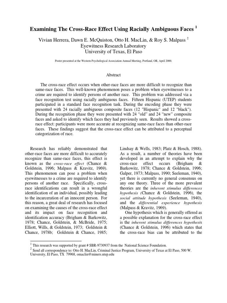 Examining The Cross-Race Effect Using Racially Ambiguous Faces | PDF ...