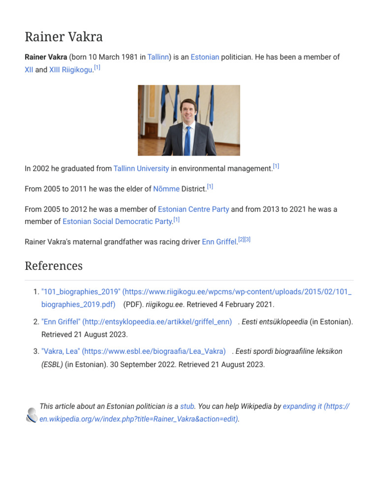 Rainer Vakra: Estonian Politician Profile | PDF
