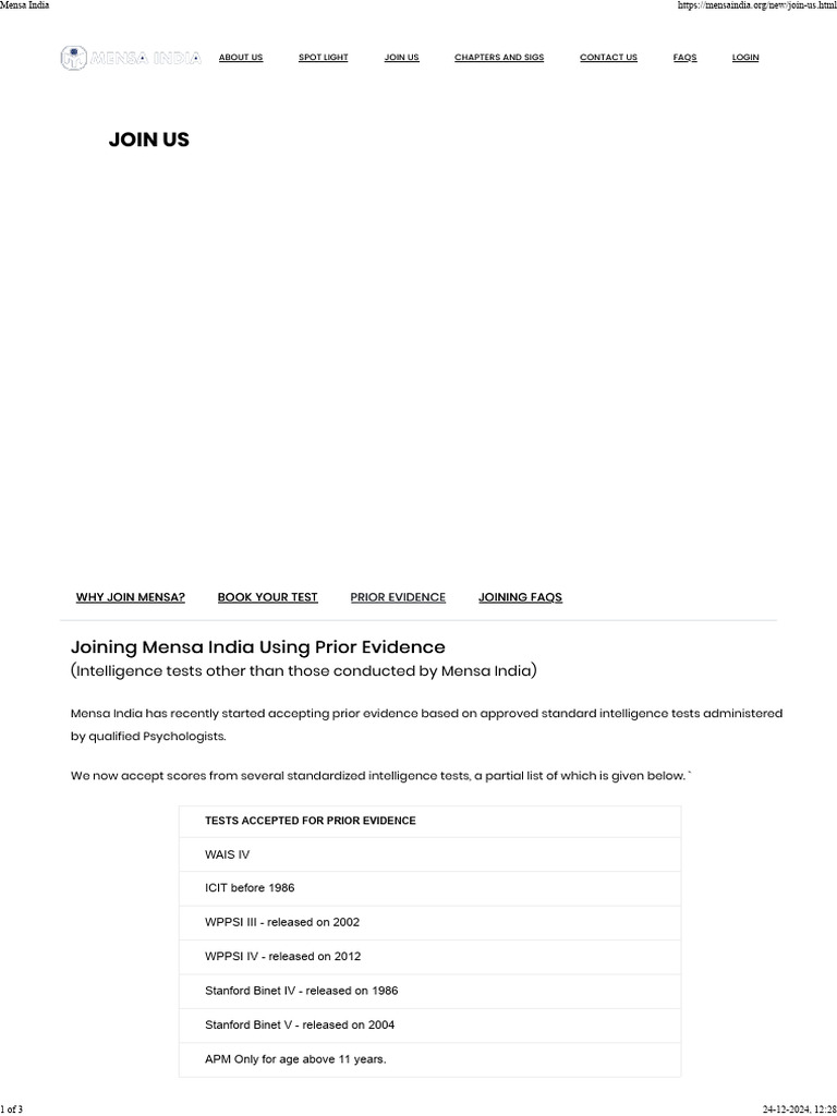 Mensa India | PDF | Wechsler Adult Intelligence Scale | Evaluation Methods