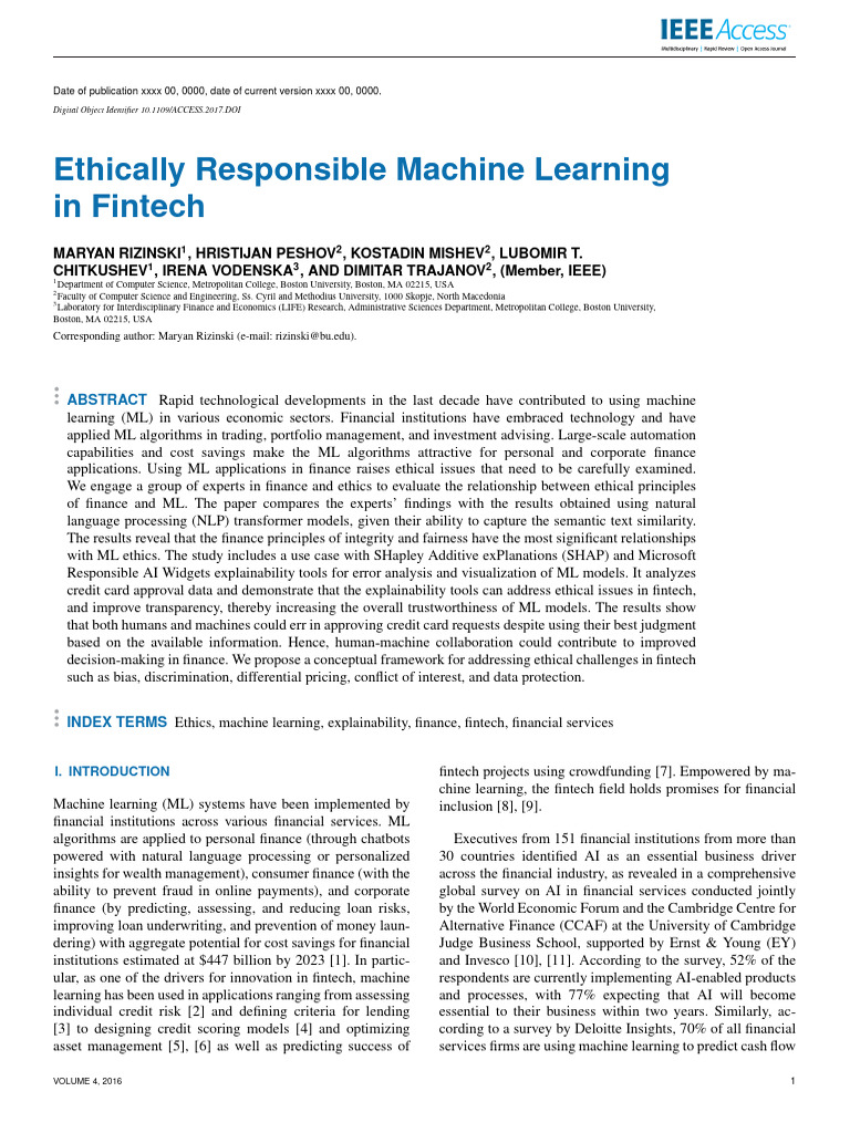 Ethically Responsible Machine Learning in Fintech | PDF | Artificial Intelligence | Intelligence ...