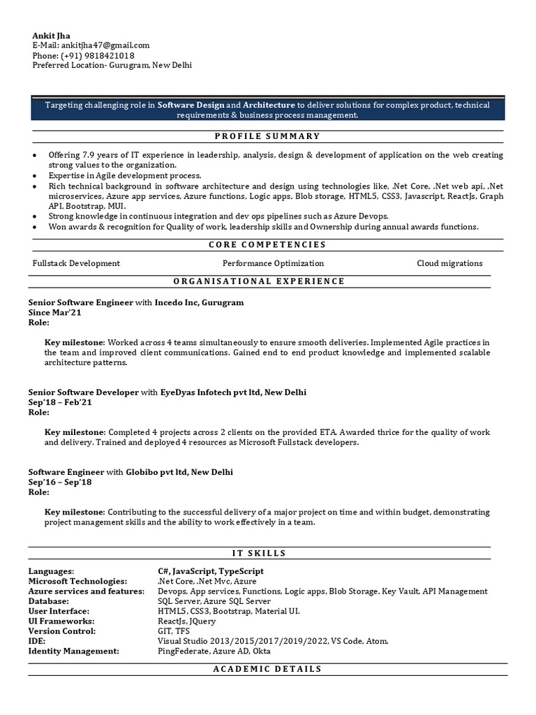 AnkitJhaCV-1 | PDF | Computing | Software Engineering