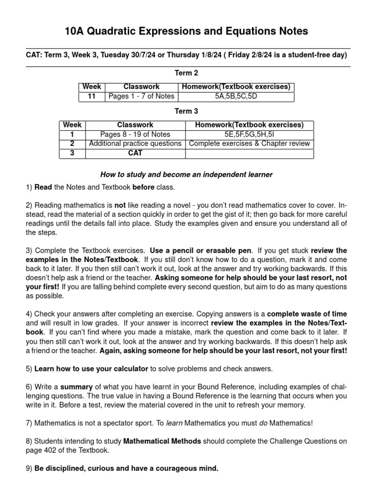 Quadratics Notes | PDF | Quadratic Equation | Mathematical Objects