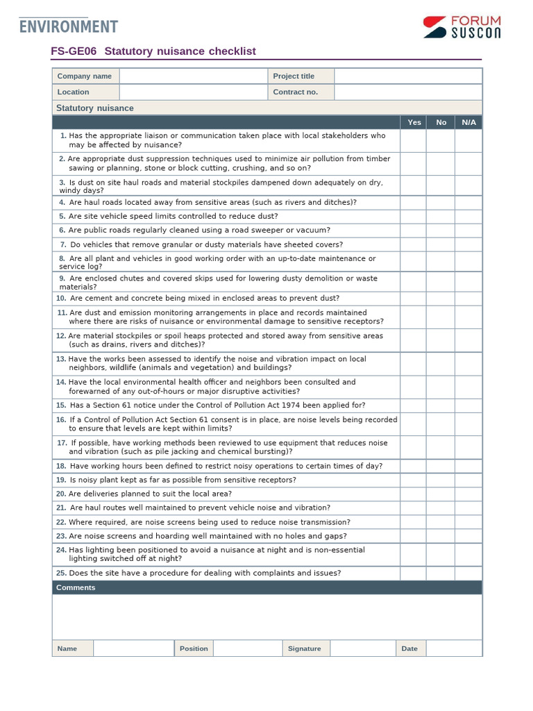 Fs-Ge06 Statutory Checklist | PDF | Road | Dust