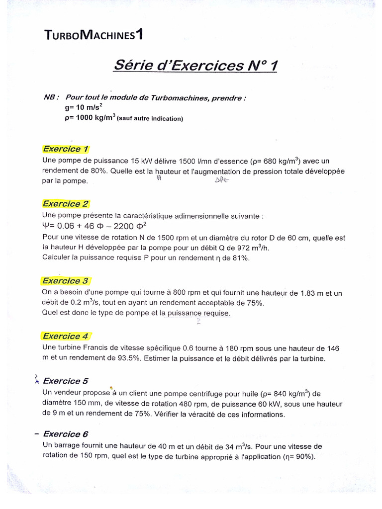 TD1+Solution Turbomachines 1 | PDF