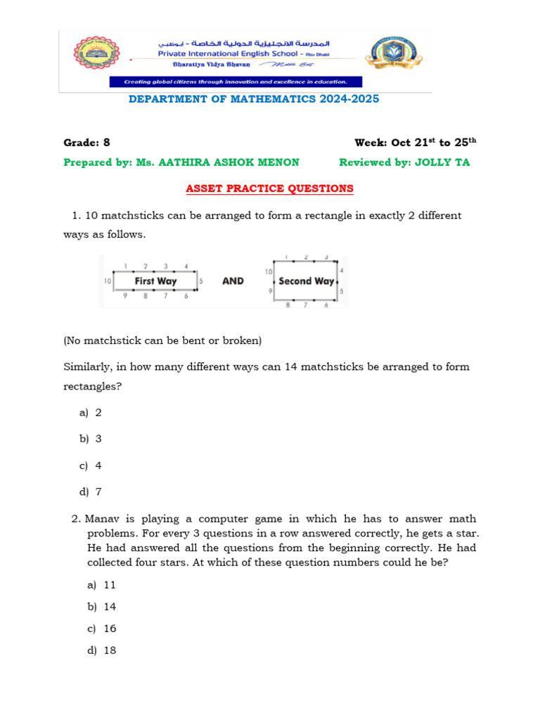 8th Grade Math Practice Questions | PDF