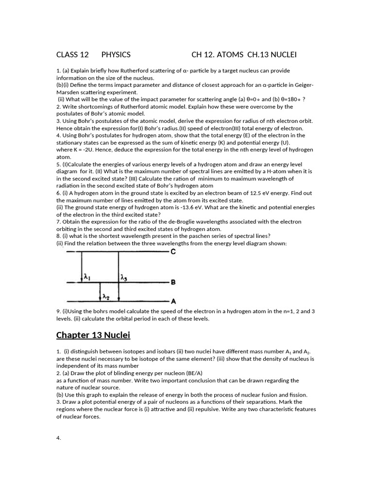Ch 12 & 13 Question Paper | PDF | Atoms | Atomic Nucleus
