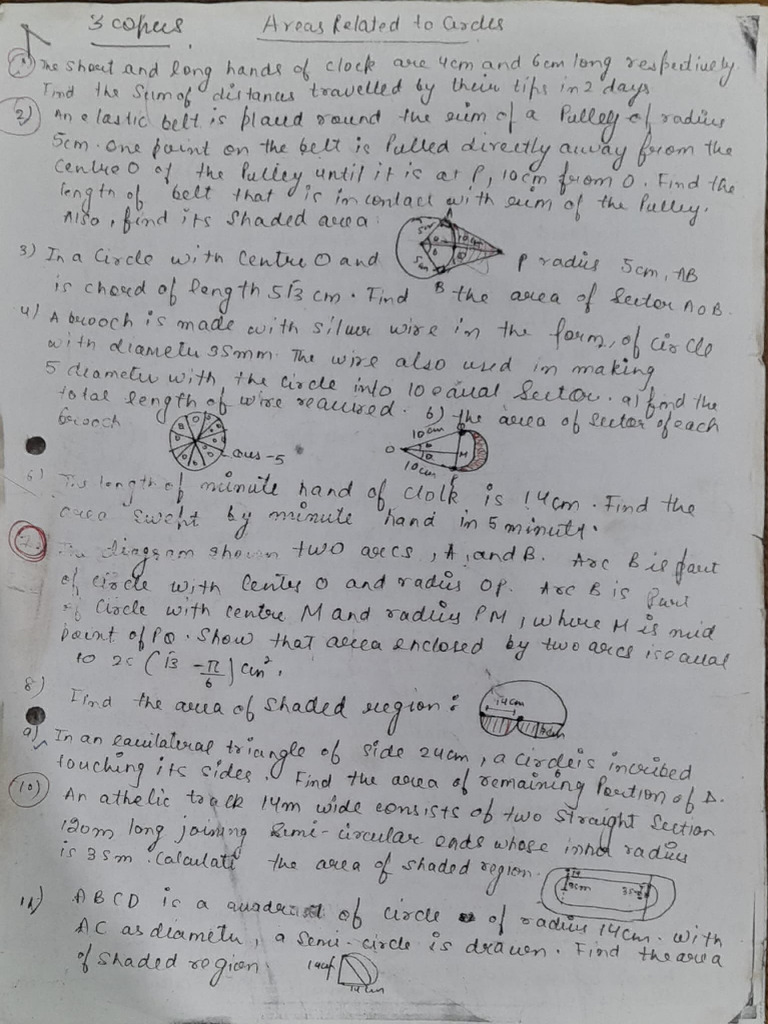Areas Related to Circles Assignment | PDF