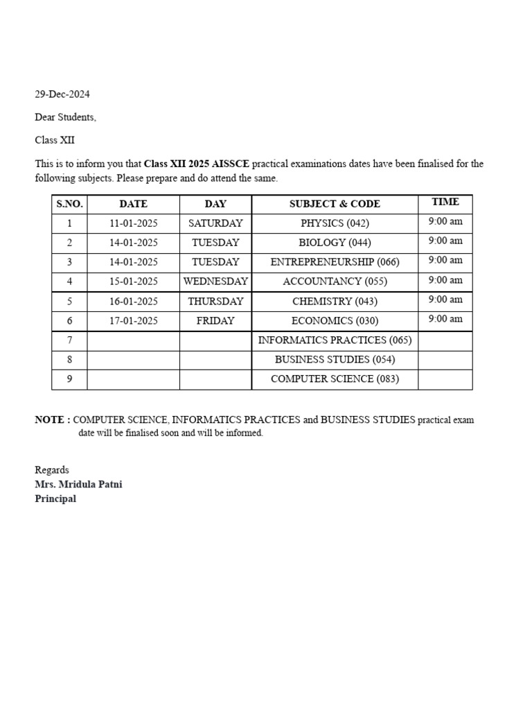 AISSCE Practical Dates | PDF