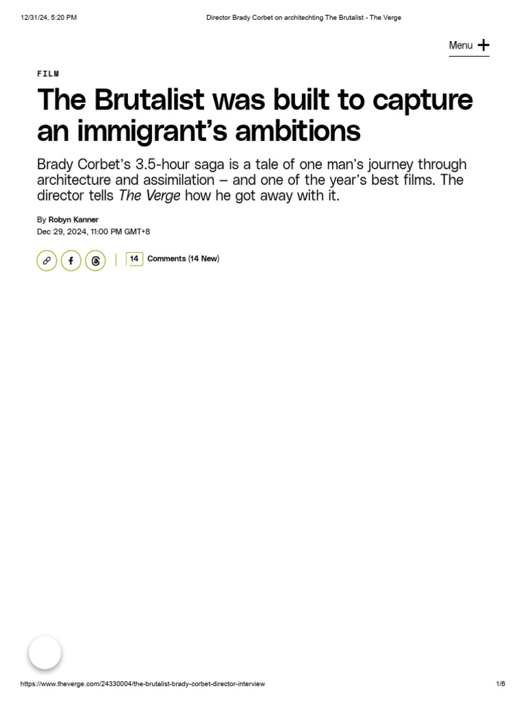 Director Brady Corbet On Architechting The Brutalist | PDF