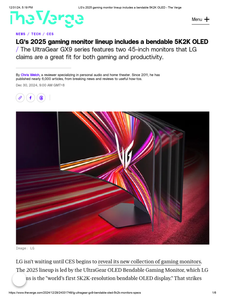 LG's 2025 Gaming Monitor Lineup Includes A Bendable 5K2K OLED | PDF | Computer Monitor | Oled