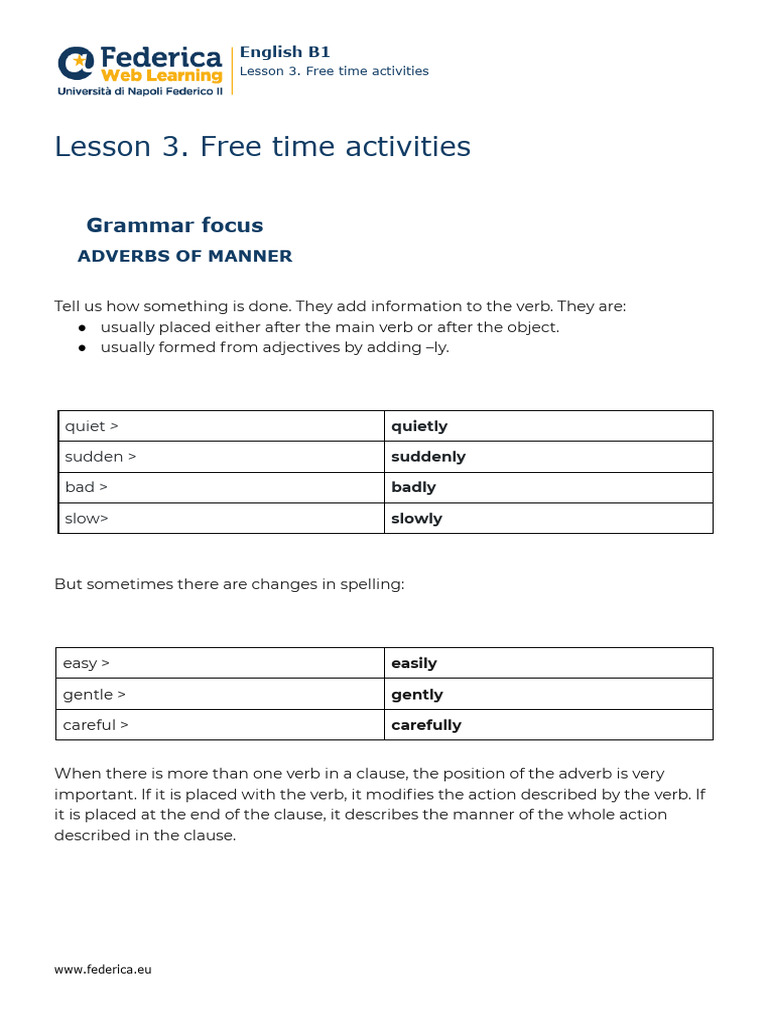 Lesson 3 ADVERBS OF MANNER | PDF