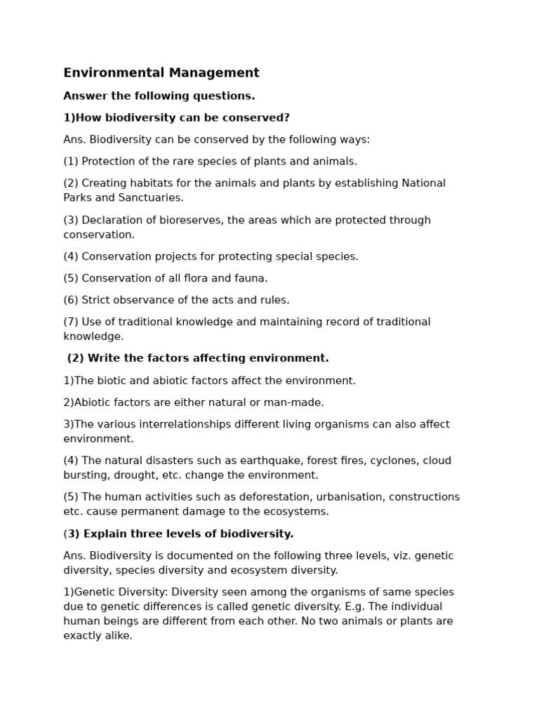 Environmental Management | PDF | Biodiversity | Endangered Species